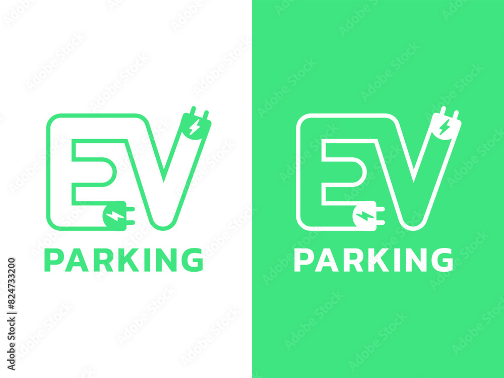 Electric vehicle charging parking with letter EV lines Plug Connector ...