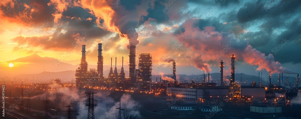 Industrial landscape with carbon capture systems, showcasing ...