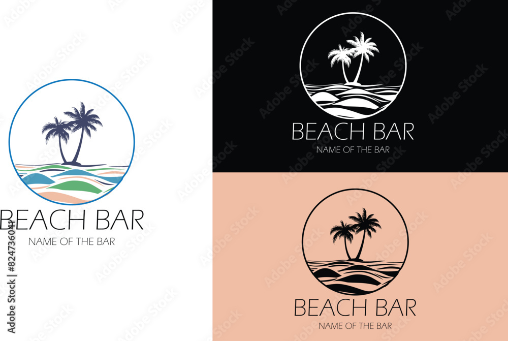 Beach, bar, logo, palms, sea, beach bar logo, bar logo, Stock Vector ...