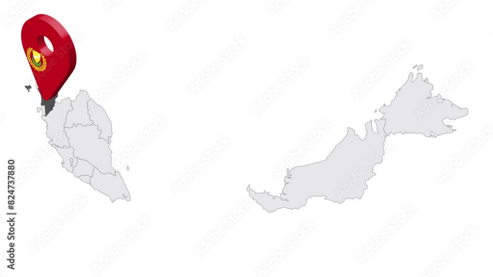 Location State of Kedah on map Malaysia. 3d Kedah flag map marker ...