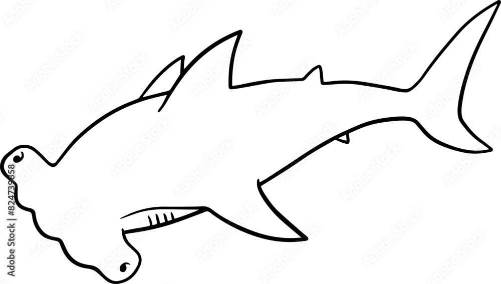 Hammerhead Shark Outline Illustration Kids Line Art Stock Vector ...