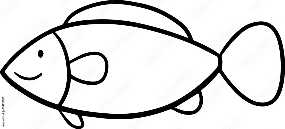 Happy Fish Cartoon Outline Illustration Kids Line Art Stock Vector ...