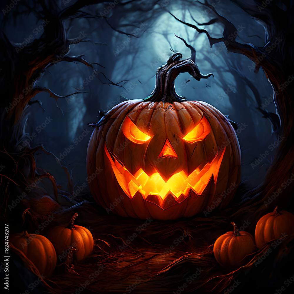 Jack-O'-Lantern with a Lopsided Grin Carved into a Pumpkin's Head and ...