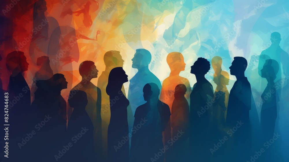 Dialogue between a large group of people. Talking crowd. Colored ...