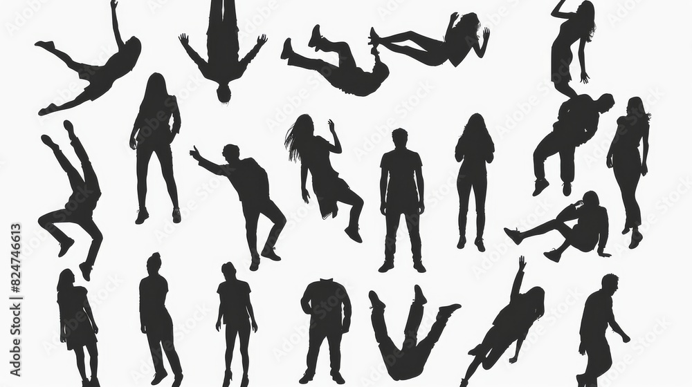 People top view frame. People silhouette, male and female action and ...