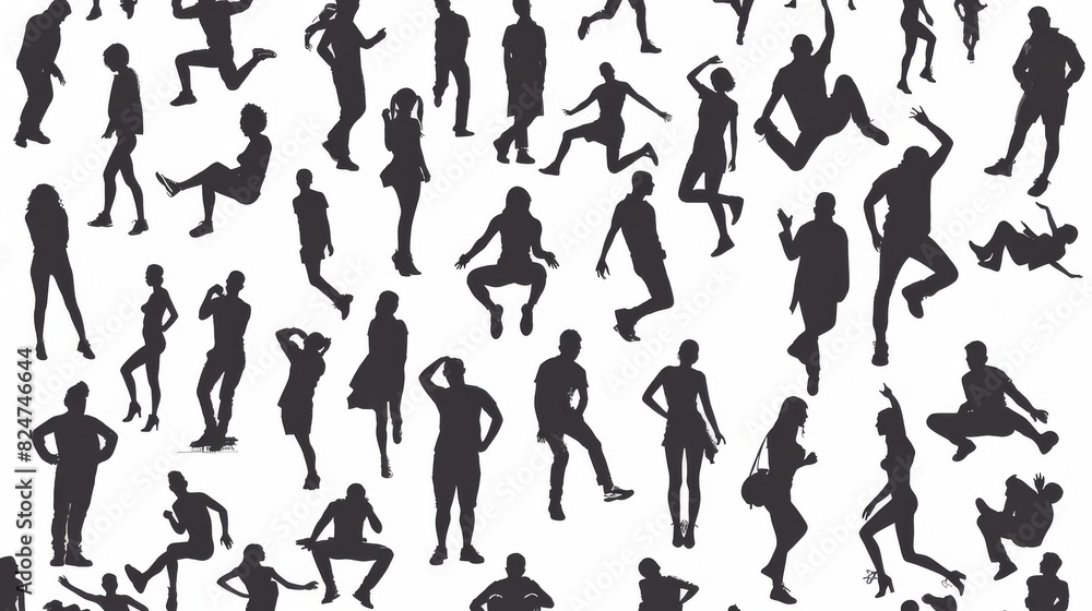 People top view frame. People silhouette, male and female action and ...