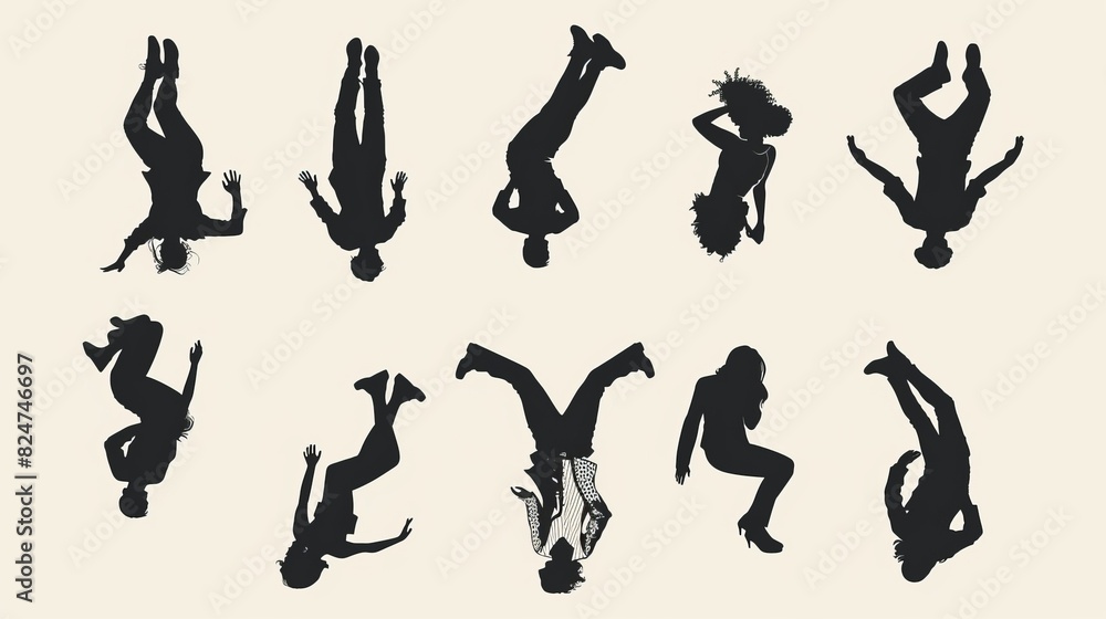 People top view frame. People silhouette, male and female action and ...