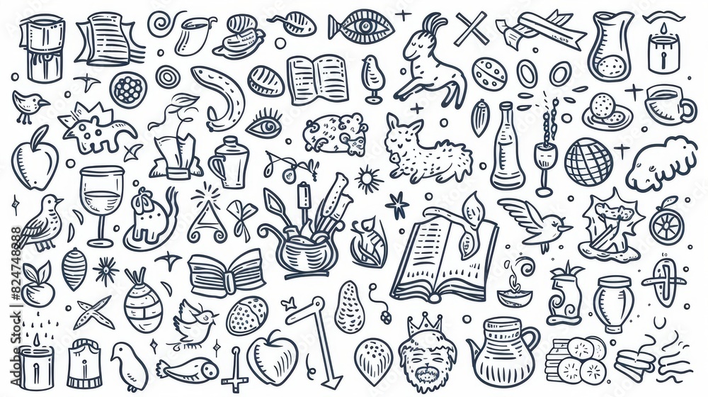Religious symbols from bible doodle set. Collection of hand drawn jesus ...