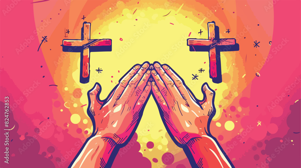 Praying hands with christian crosses signs Cartoon vector vector de ...