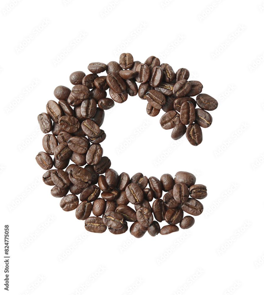 Letter C of the English alphabet made from coffee beans, transparent ...