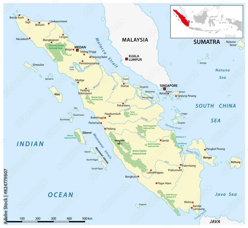 Vector map of the Indonesian island of Sumatra Stock Vector | Adobe Stock