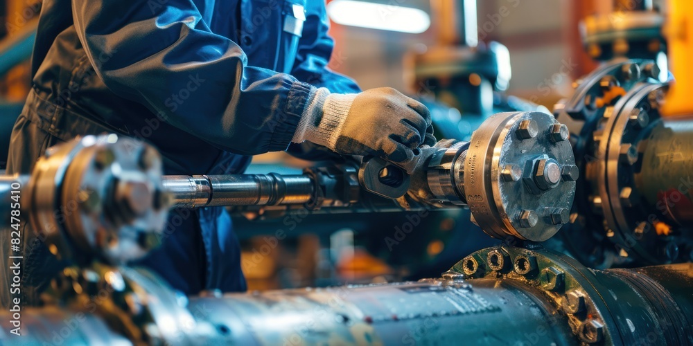 Foto de An Engineer installs tightening bolts and nuts for a piping ...