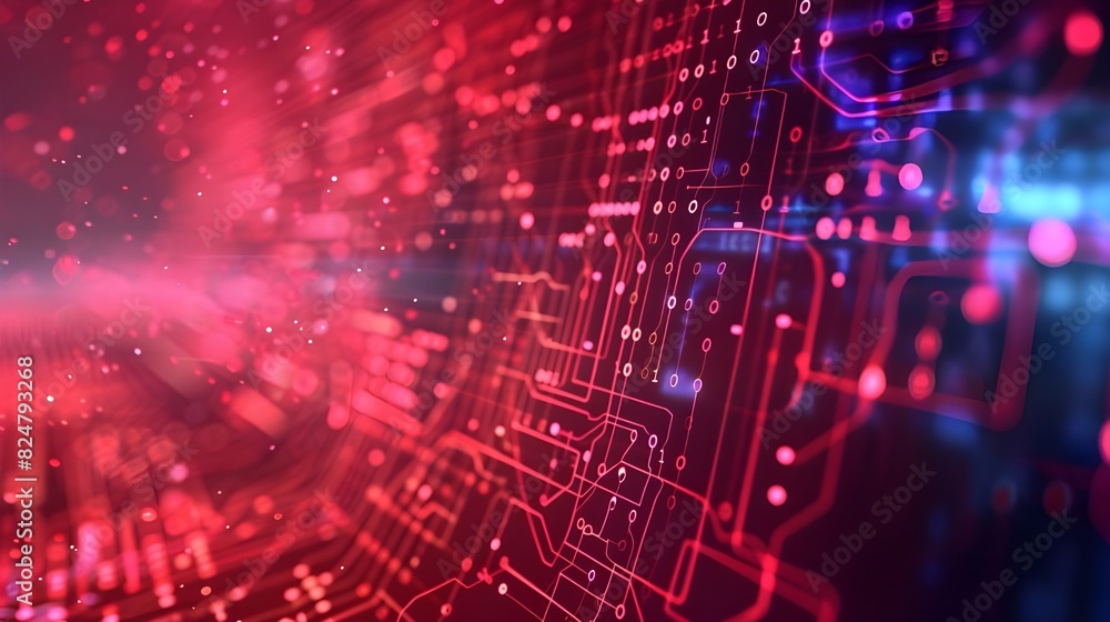Red blue digital background technology technological operations neural networks AI big data ...