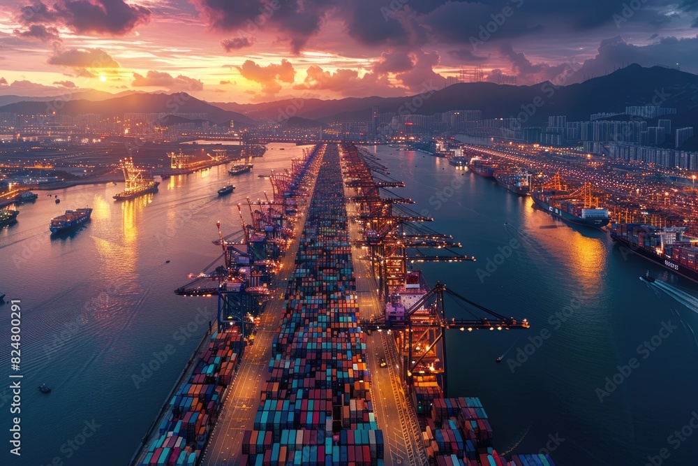 Large seaports, container terminals, and cargo ships Stock Photo ...