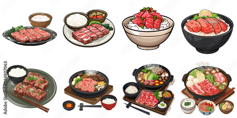 Sukiyaki and yakiniku png set collection in 3d transparent no ...