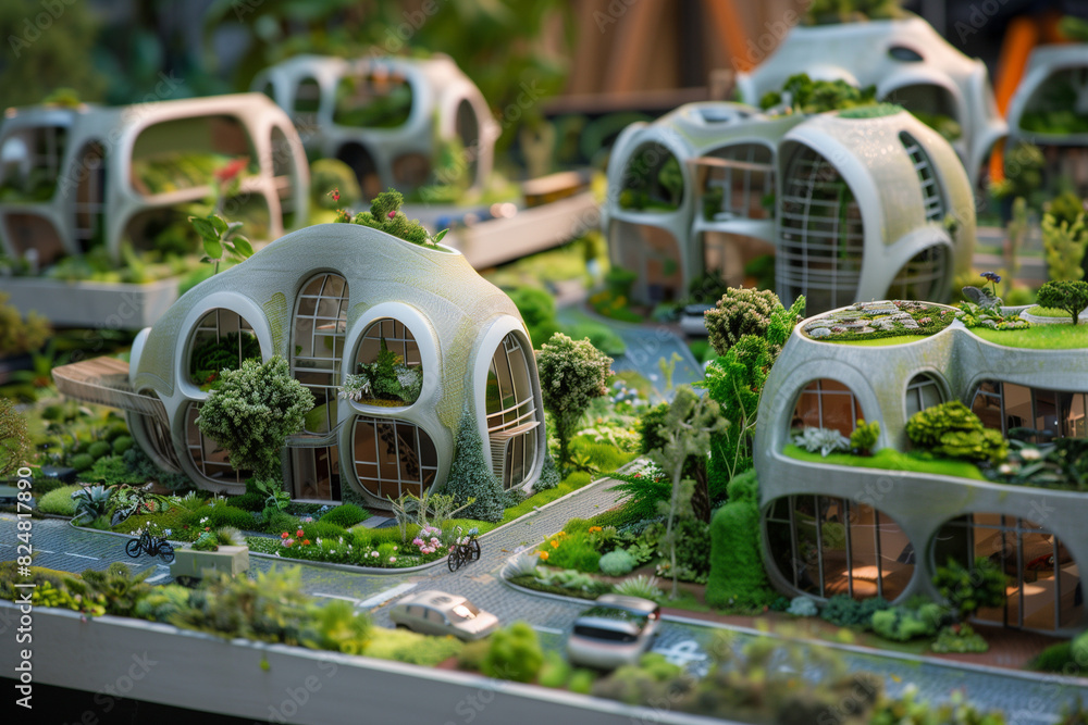 A sustainable city of the future with 3D printed buildings made from ...