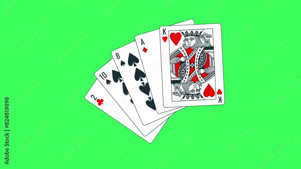 2D animation of playing cards. Animation of different five cards making ...