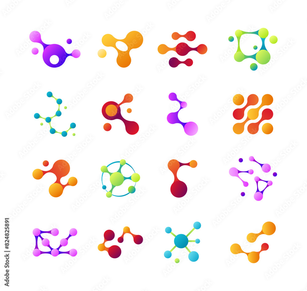 Molecule connection model. Vector icon set of molecular structure ...