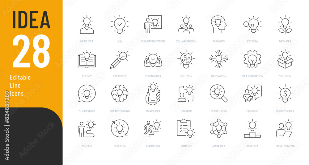 Idea Editable Icons set. Vector illustration in modern thin line style ...