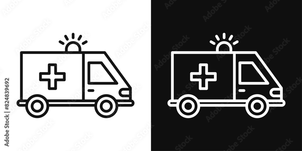 Ambulance icon set. Emergency rescue van vector symbol and medical ...