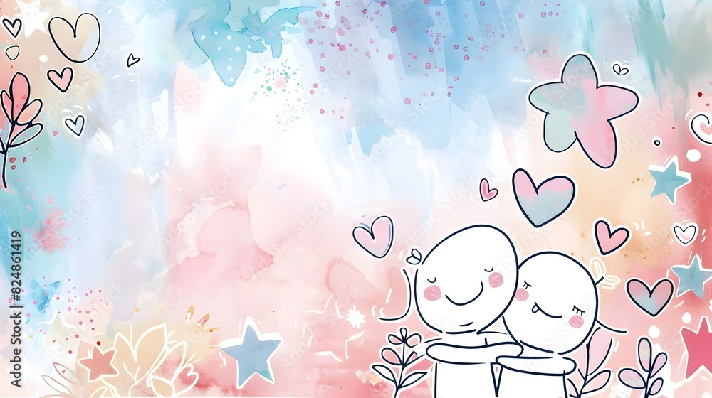 Whimsical Doodle Border Design with Embracing Figures and Delicate ...