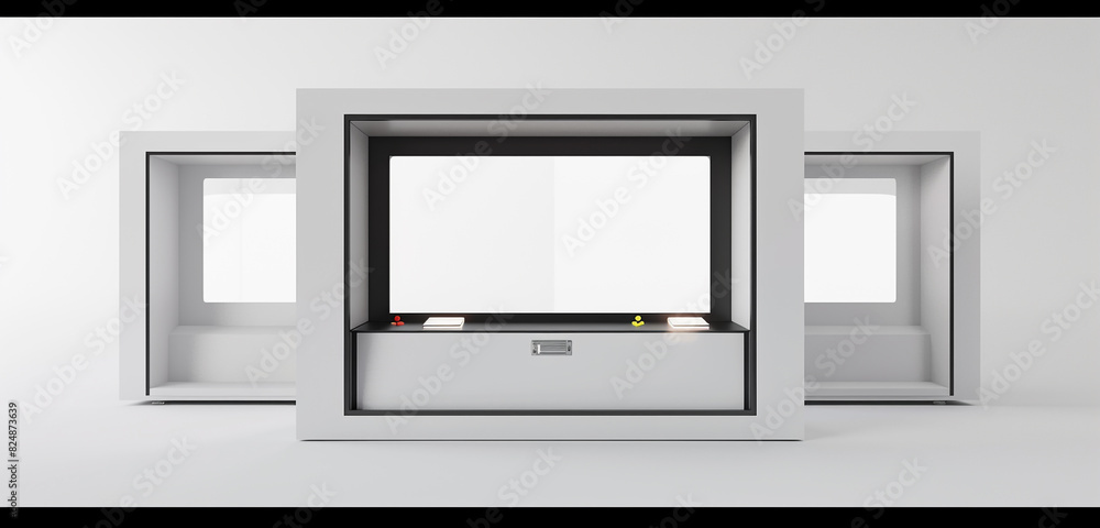 Realistic 3D mockup of a modern, blank arcade cabinet in multiple ...