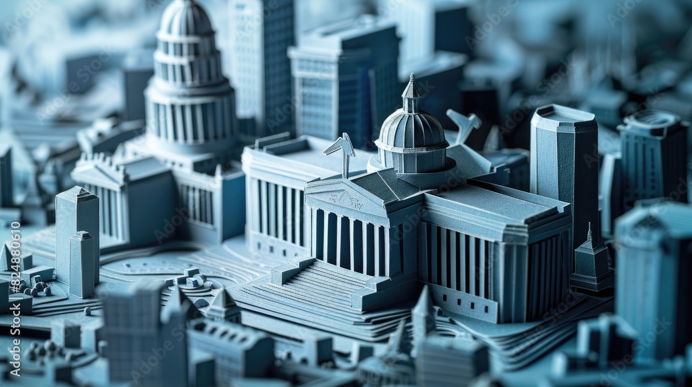 Detailed miniature model of a city, featuring iconic government ...