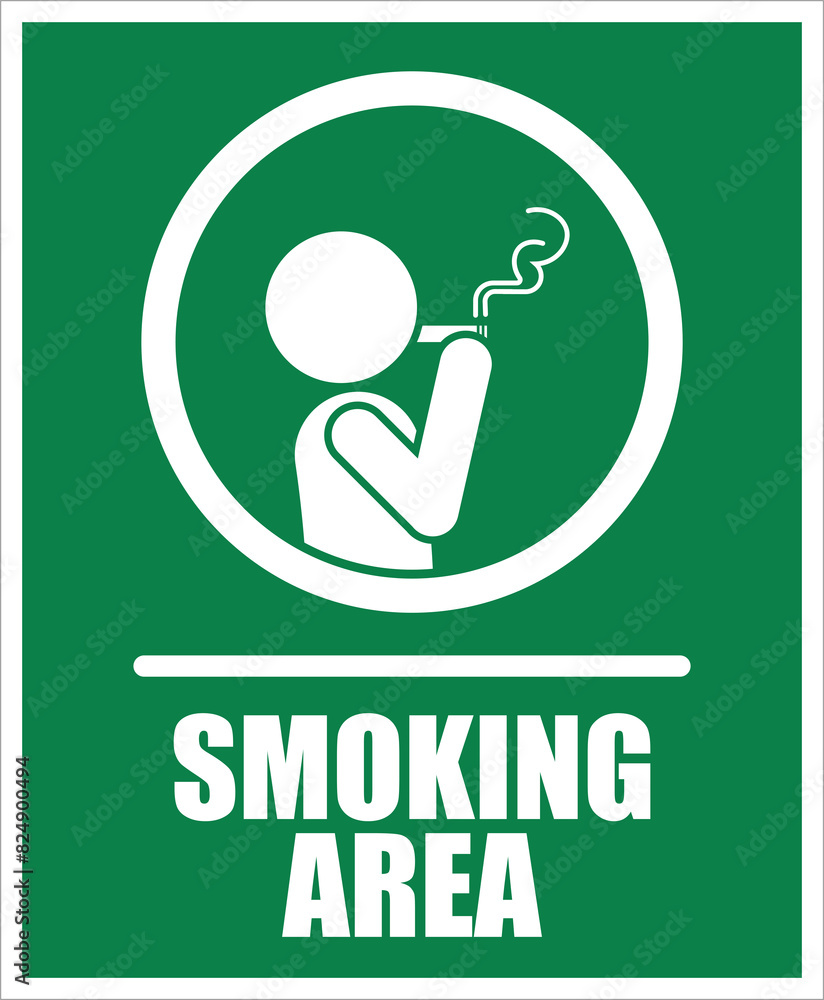 Poster Isolated green minimal smoking area label, with pictogram man ...