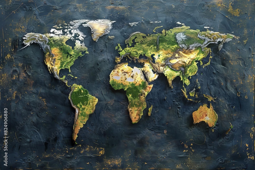 ภาพประกอบสต็อก physical world map with earth flat view from space ...