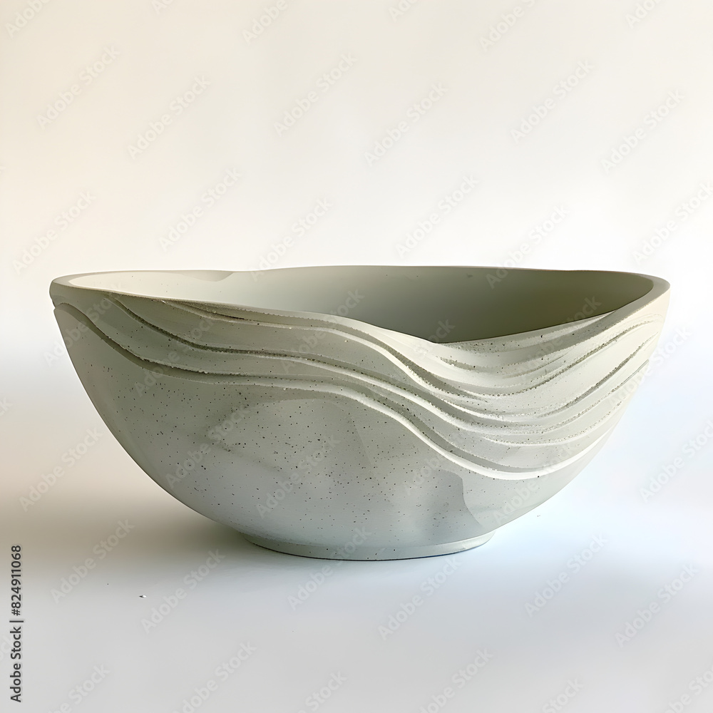 Draw a simple, minimalist bowl with a unique wave-like pattern around ...