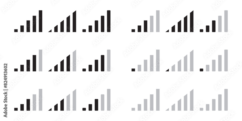 Signal strength indicator set, mobile phone bar status icon. network ...
