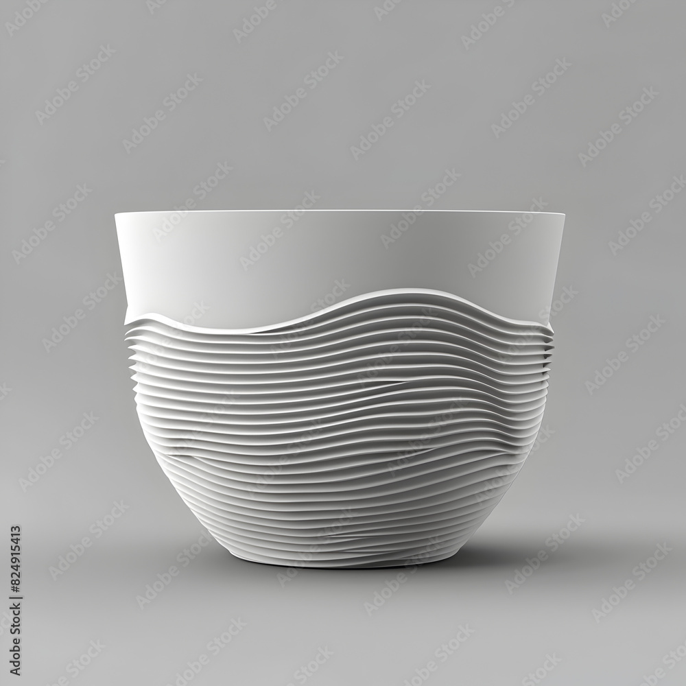 Draw a simple, minimalist flower pot with a unique wave-like pattern ...
