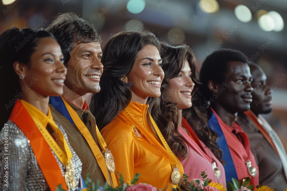 Olympic games Medal Ceremonies: Athletes on the podium receiving medals ...