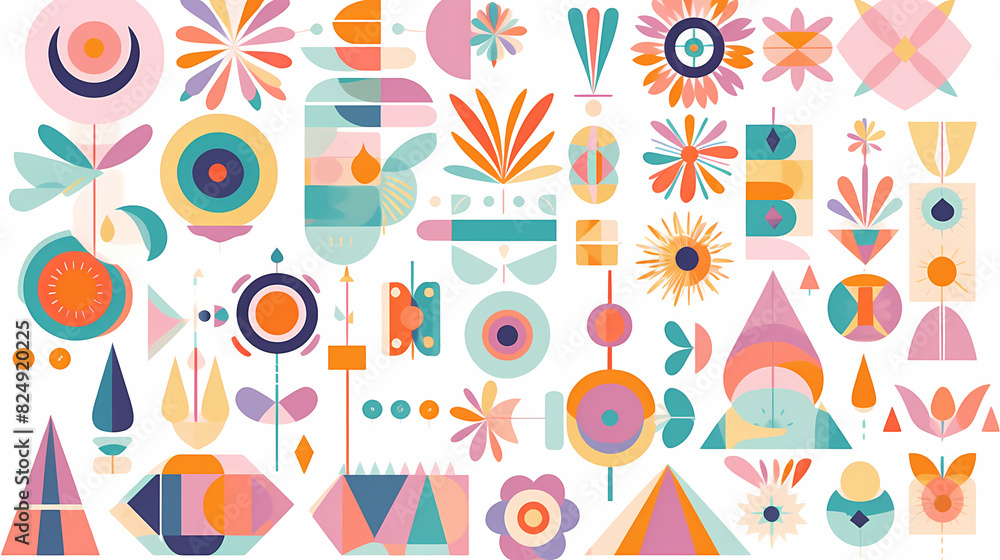 Set of abstract retro geometric shapes vector. Collection of ...