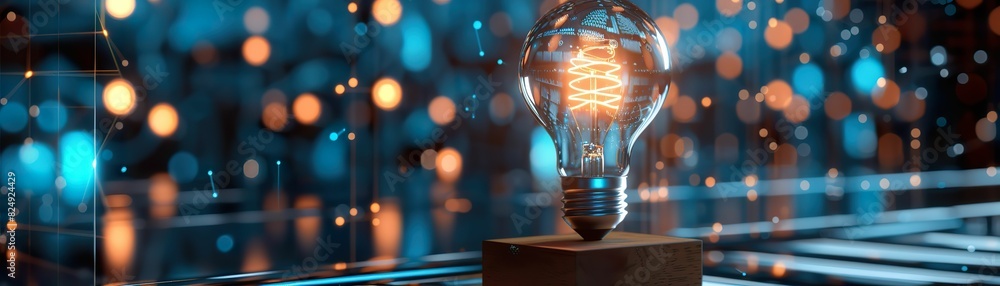 Innovation award trophy shaped like a light bulb, resting on a wooden ...