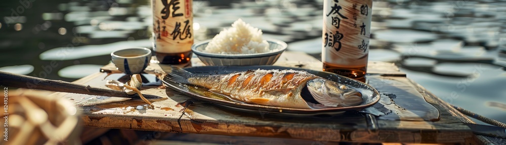 A quaint setup of a Japanese fisherman s meal with grilled ayu fish ...