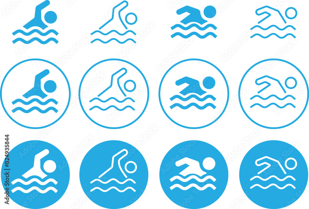 Set of blue Swimmer icons. Swim icons page symbols for your web site ...