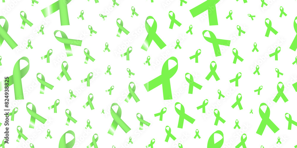 Seamless Green Awareness ribbon Pattern. 3D and flat solid color. For ...