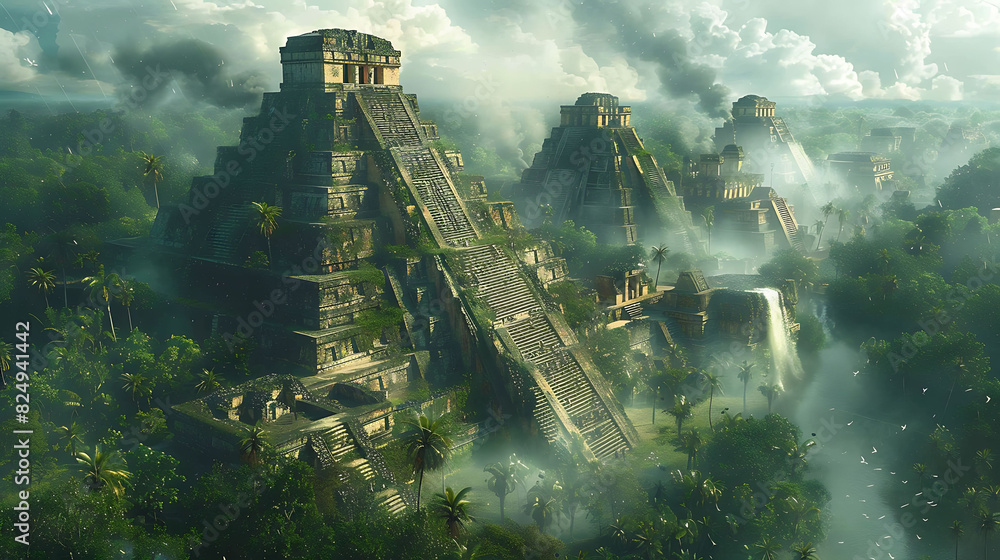 breathtaking printable mural of an ancient Mayan city perfect for ...