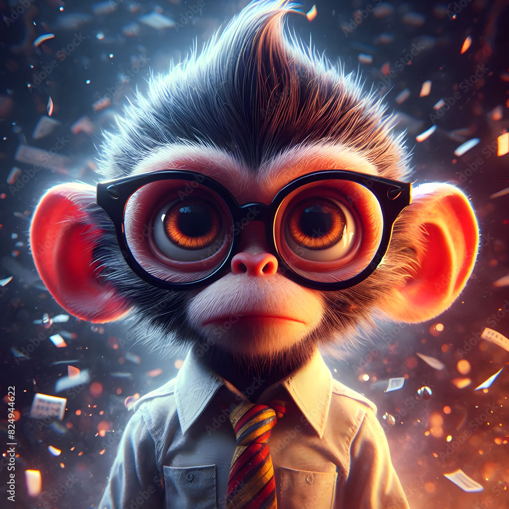 Stunning Concept Art of a Cute Adorable Wacky Monkey as a Nerd in a ...