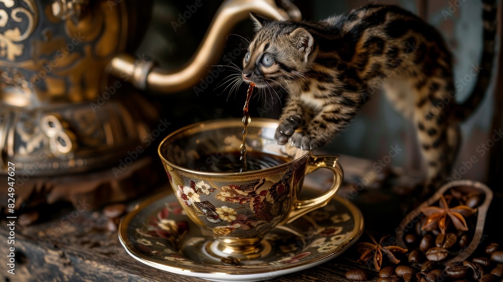 Kopi Luwak, coffee made from beans digested by civets, served in a fine ...