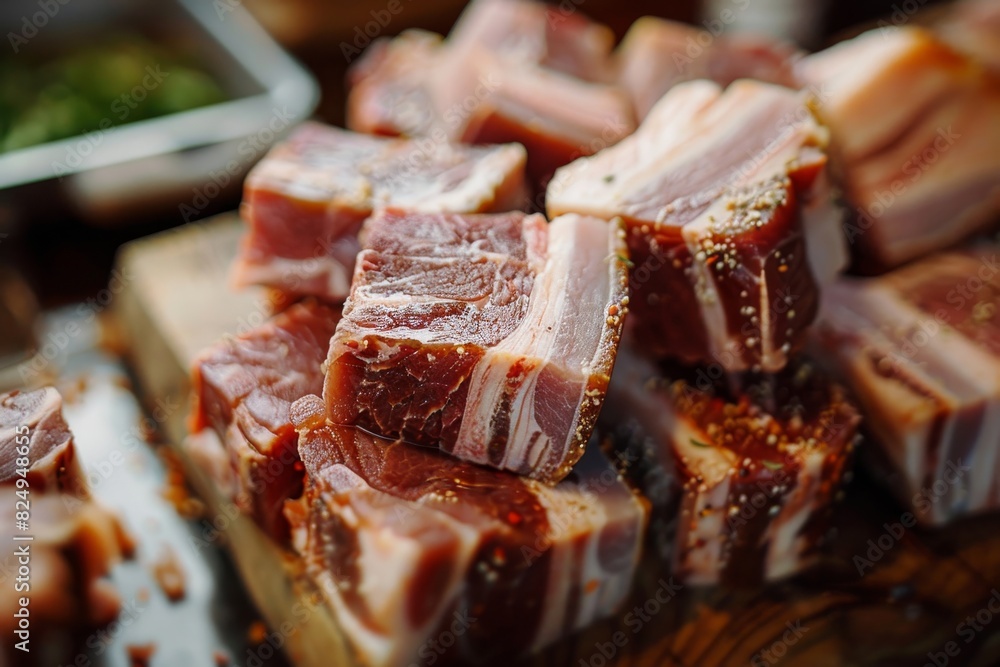 Fresh cuts of pork belly available at local butcher shop Stock Photo ...