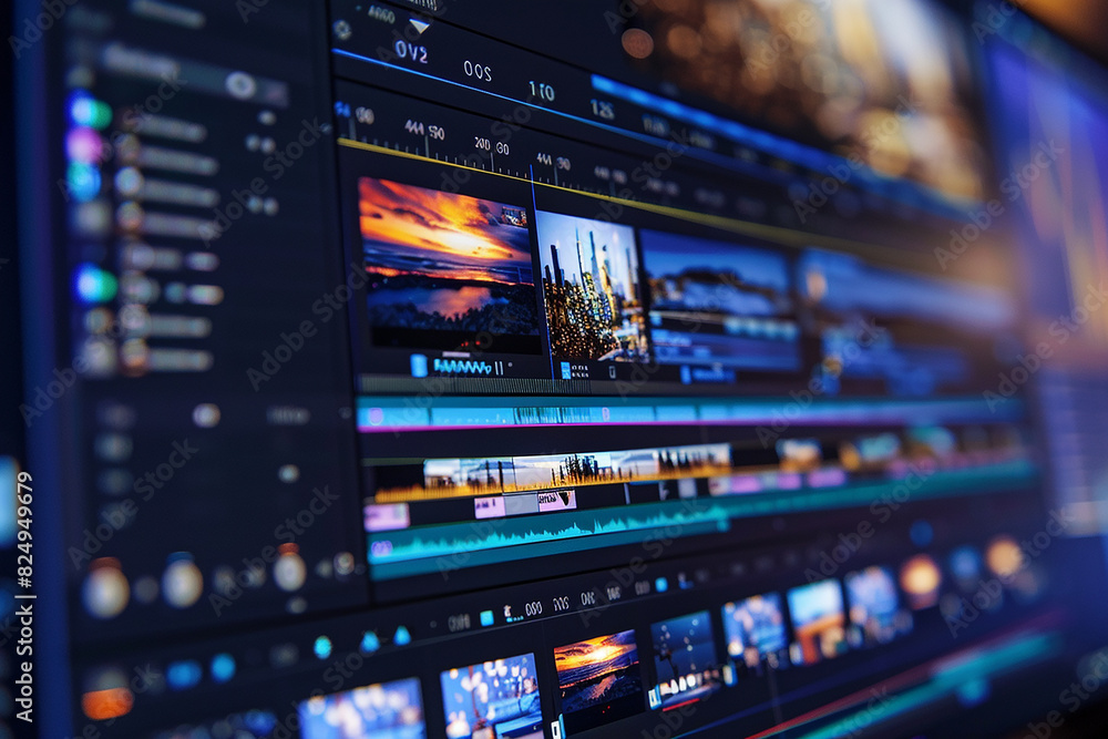 A high-resolution display of a computer showing an advanced video ...