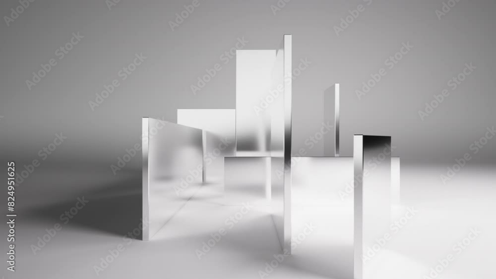 cycled 3d animation, abstract monochrome background. Silver mirrored ...