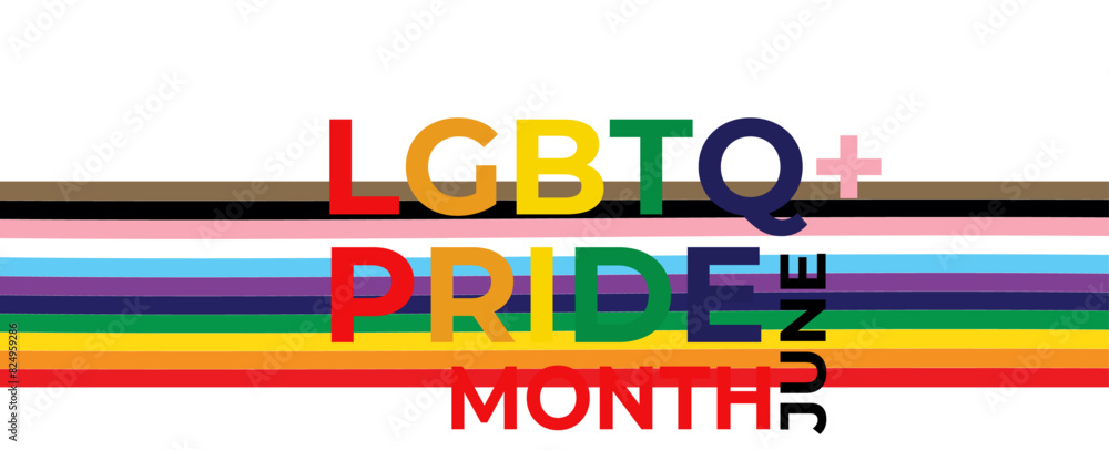 Pride Month Banner With Progress Pride Flag Color Crisscross Stripe
