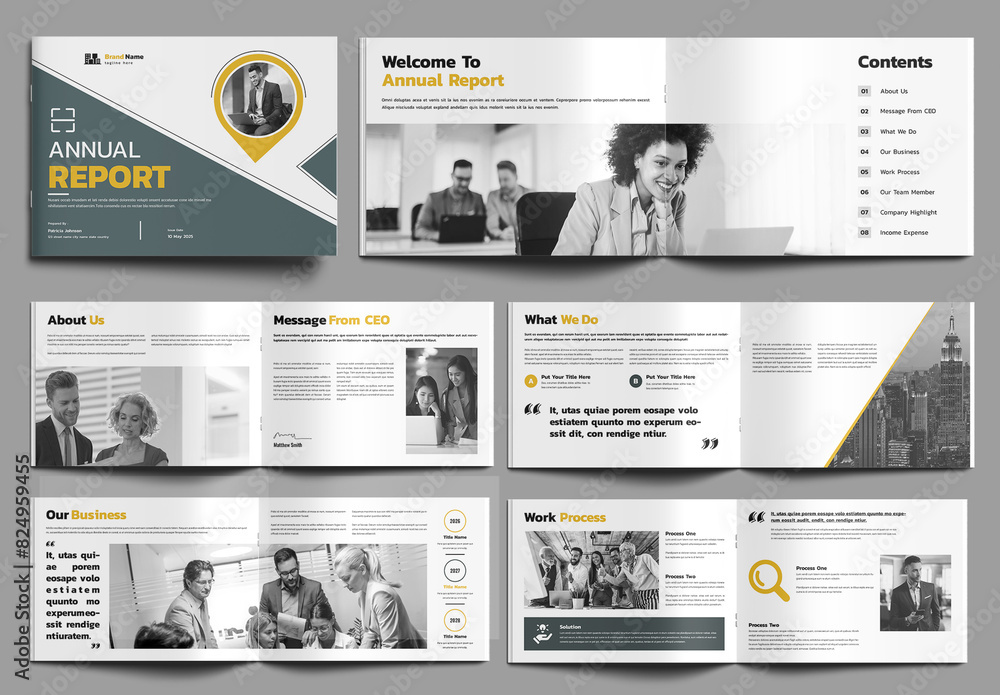 Annual Report Landscape Layout Stock Template | Adobe Stock