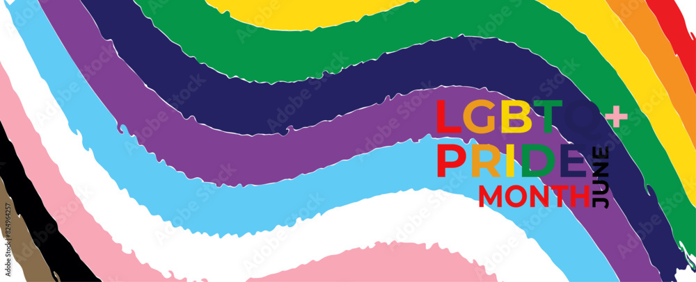 Vetor de LGBTQ+ Pride Month Banner. LGBTQ Pride Month Text with Wavy ...
