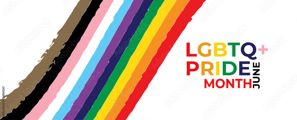 LGBTQ+ Pride Month Banner. LGBTQ Pride Month Text with Wavy Pride Flag ...