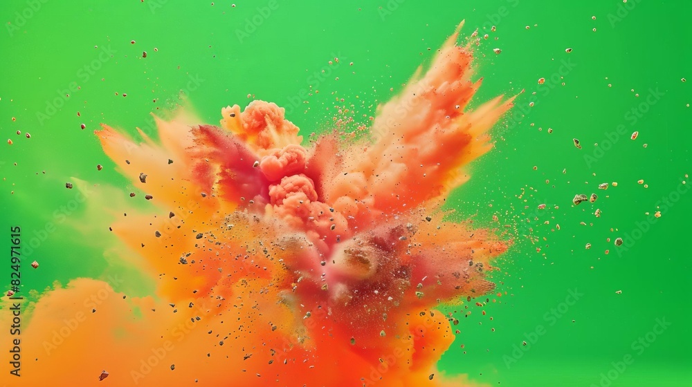 explosive burst of colorful powder on green screen chromakey background ...