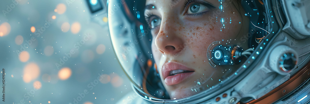 cyborg astronaut exploring distant galaxies with the guidance of AI ...